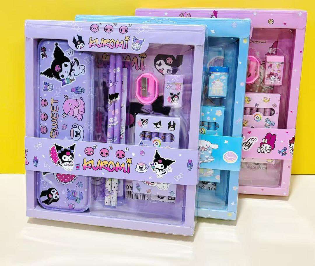 12Pcs Cartoon Sanrio Stationery Gift Box Set Cute Kuromi Melody Pencil ...