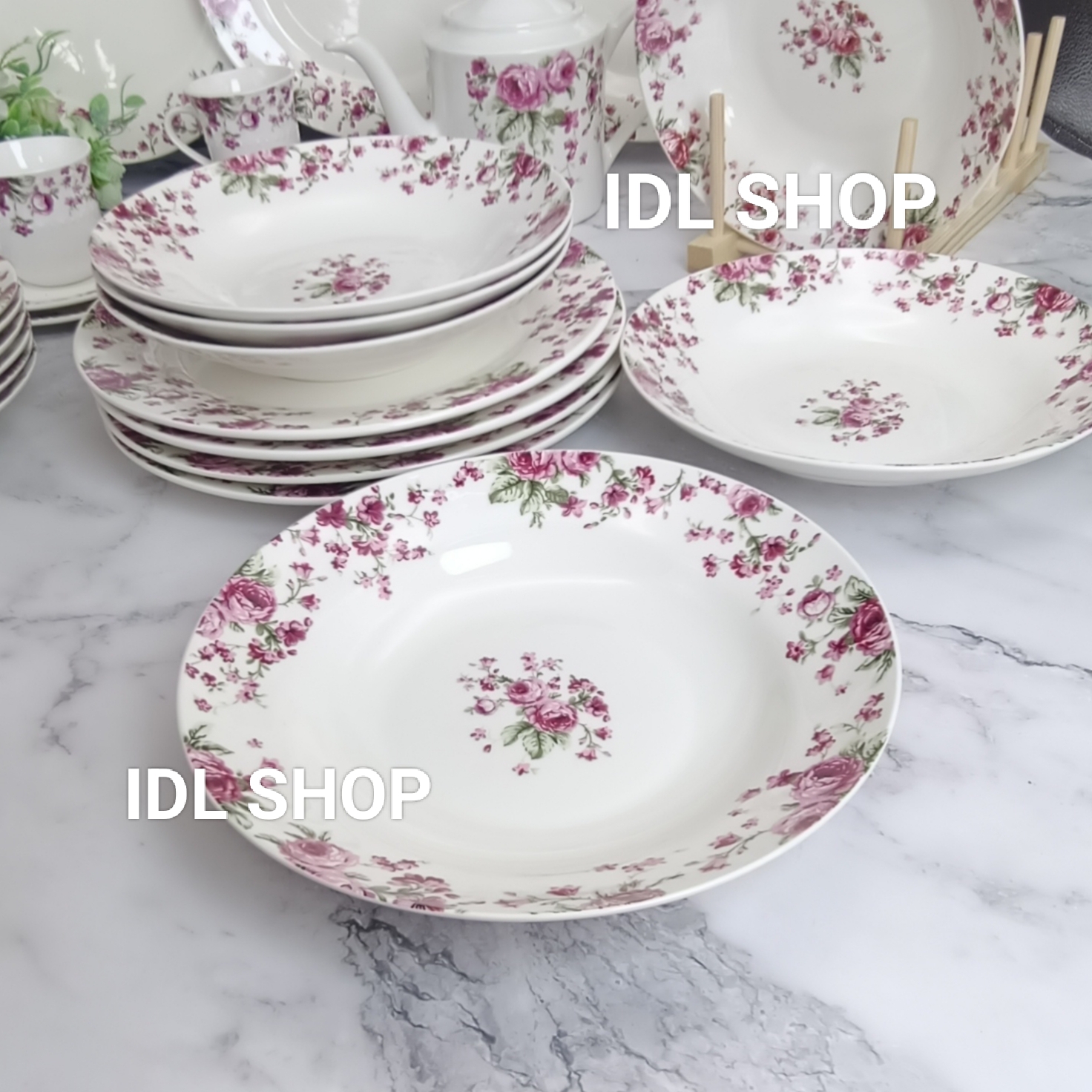6 Pcs 9 Inch Porcelain Soup Plate Pinggan Melengkung Pinggan Bunga ...