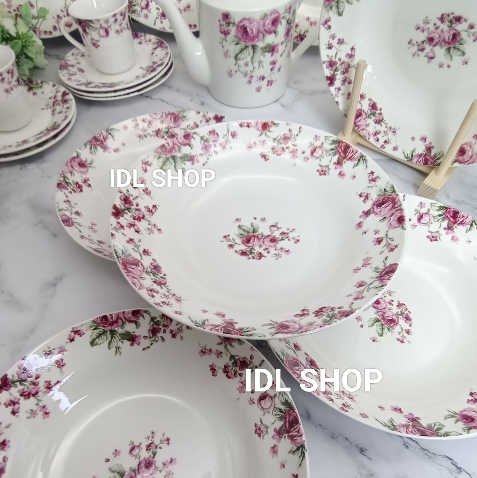 6 Pcs 9 Inch Porcelain Soup Plate Pinggan Melengkung Pinggan Bunga ...