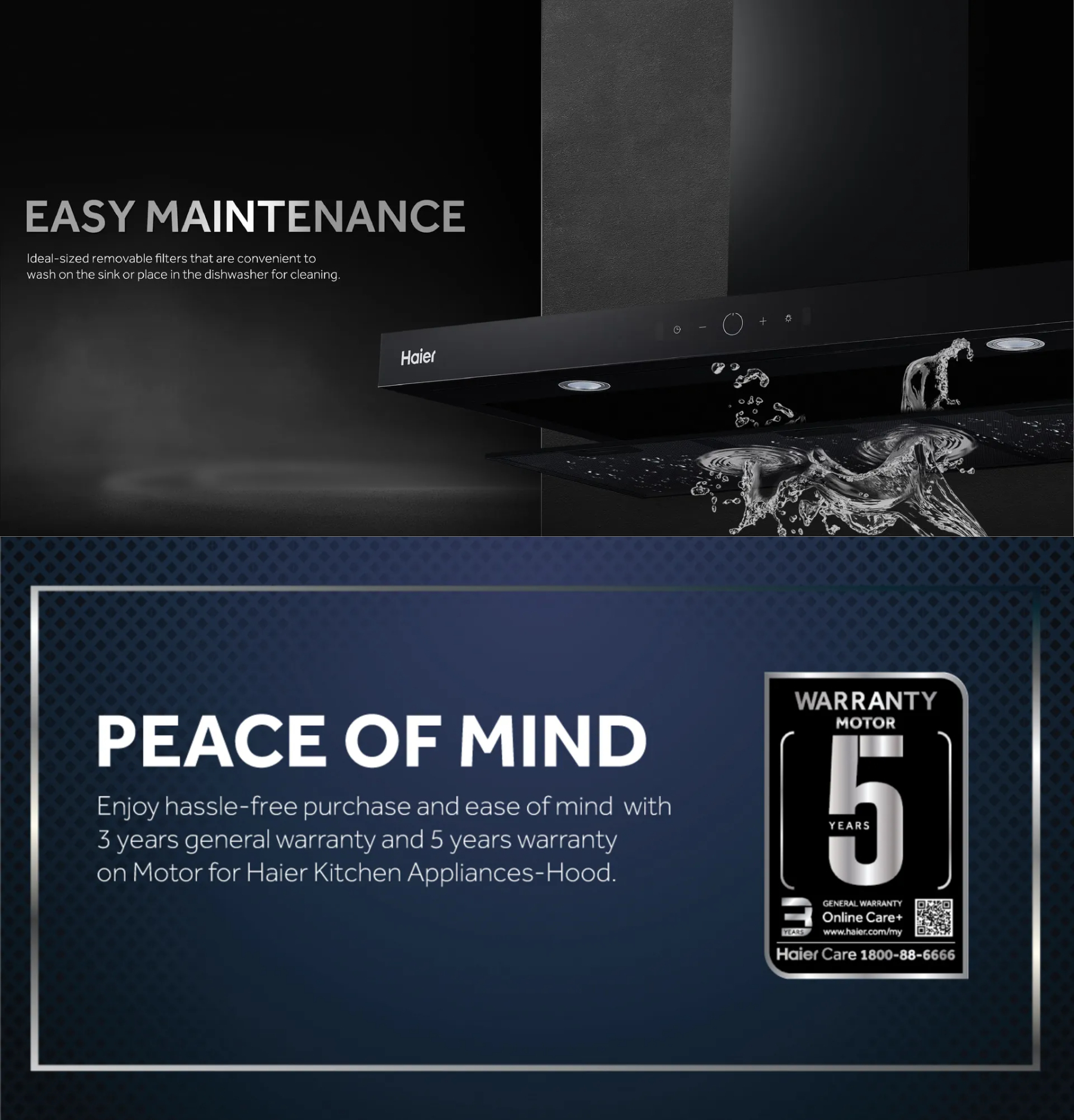 Haier 90cm Inverter Motor Ventilation Hood | HH-T1902GBR (Chimney Hoods ...