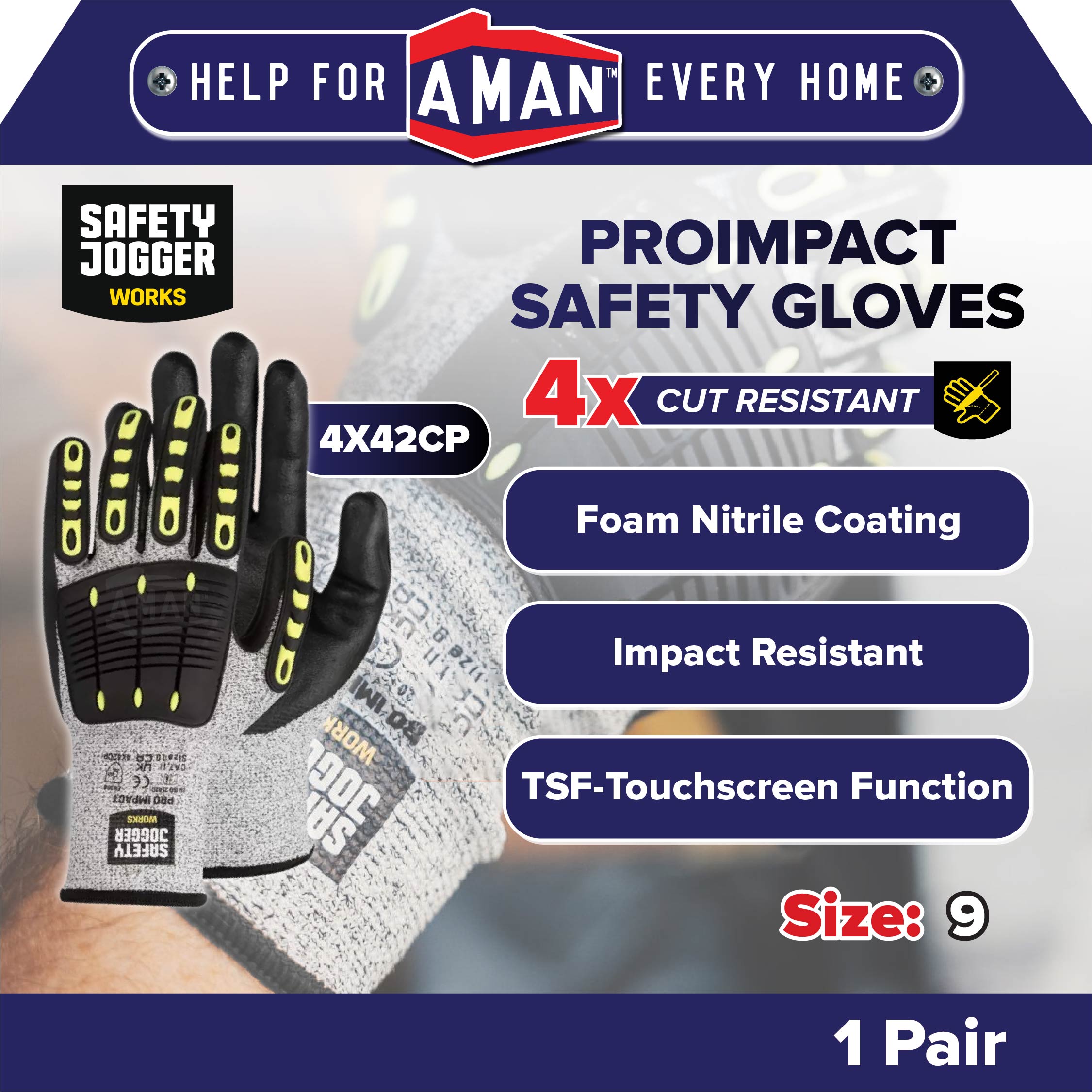 SAFETY JOGGER Proimpact HPPE Impact Protection Industrial Protective Hand Glove Safety Gloves ...