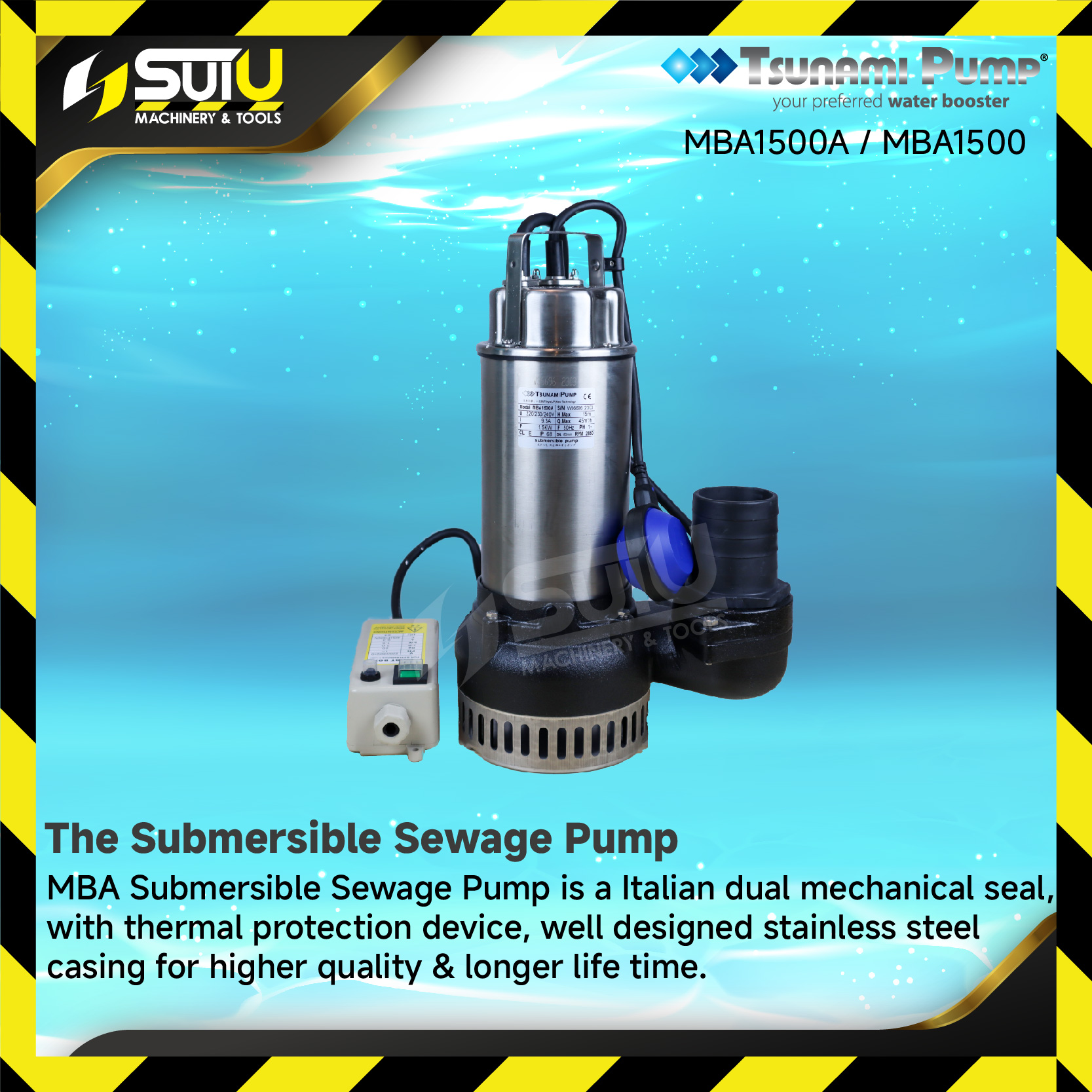 [MANUAL / AUTOMATIC] TSUNAMI PUMP MBA1500 / MBA1500A Submersible Sewage ...