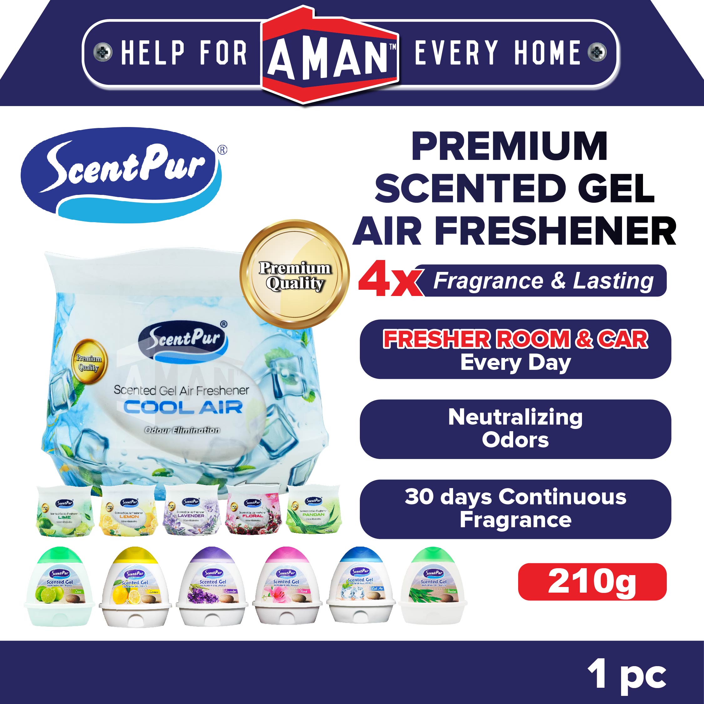 SCENTPUR Air Freshener Room Fresh Scented Gel Refreshing Car Perfume ...