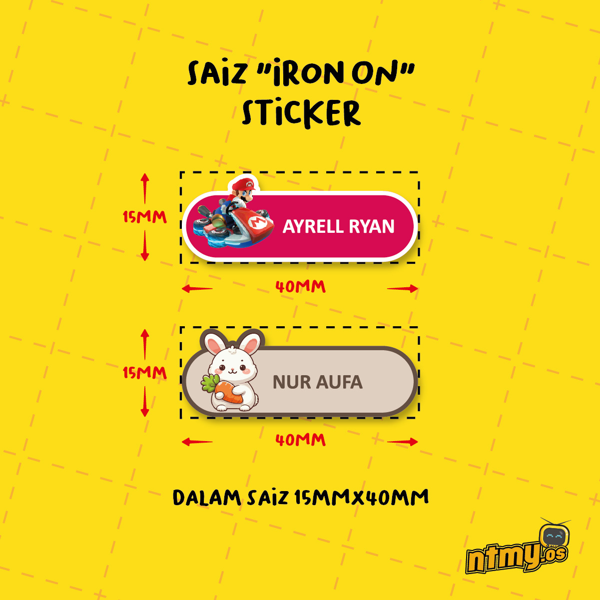 NTMY Label Sticker Name Iron On Sticker Nama Sticker Baju Iron On ...