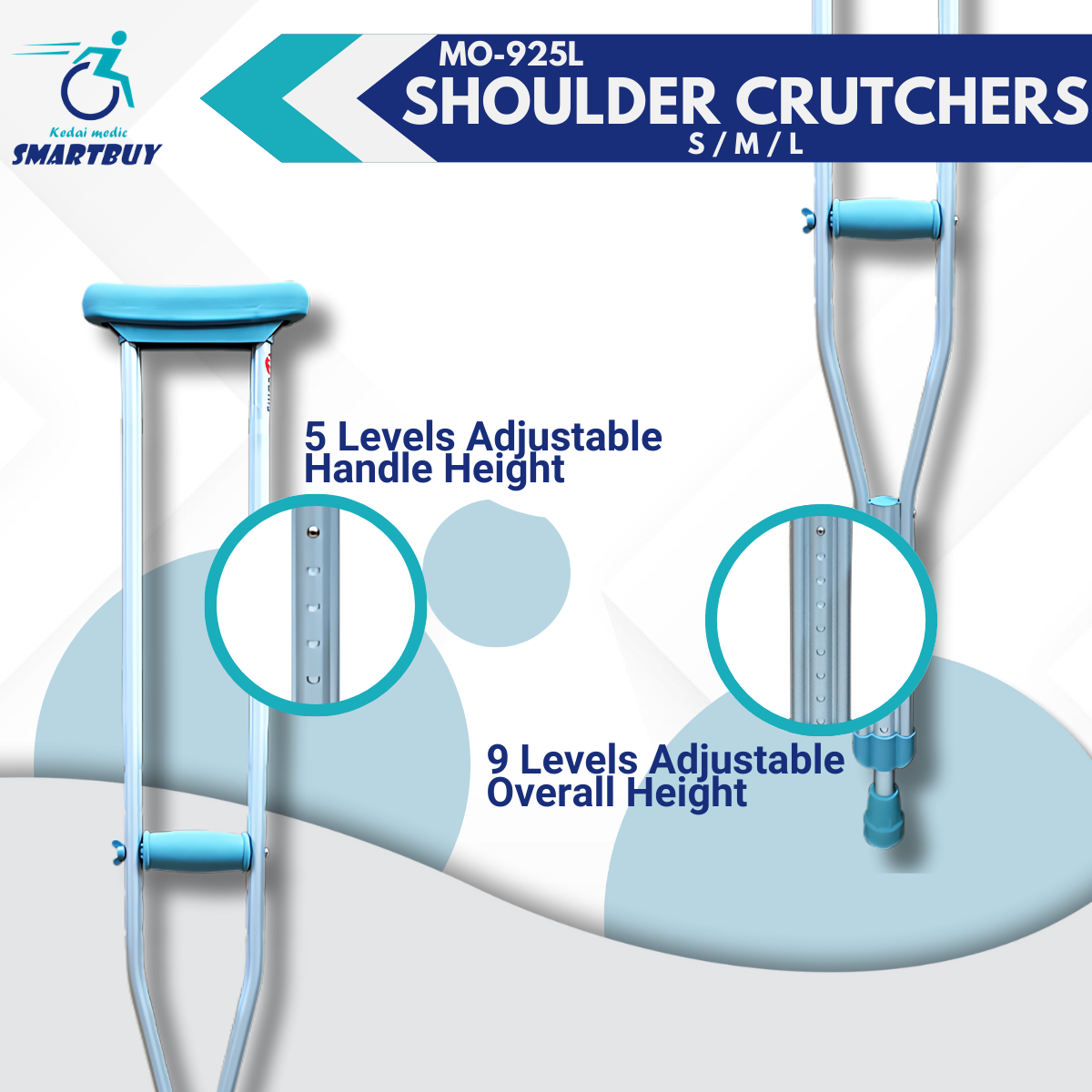 Adjustable Aluminium Shoulder Crutches (S/M/L) – Lightweight ...