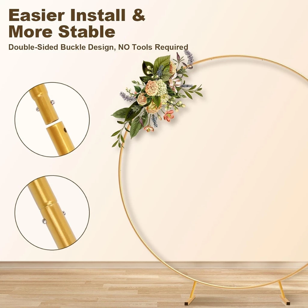 1.6M/2M Metal Circle Arch Stand Backdrop Wedding Decoration Golden Arch ...