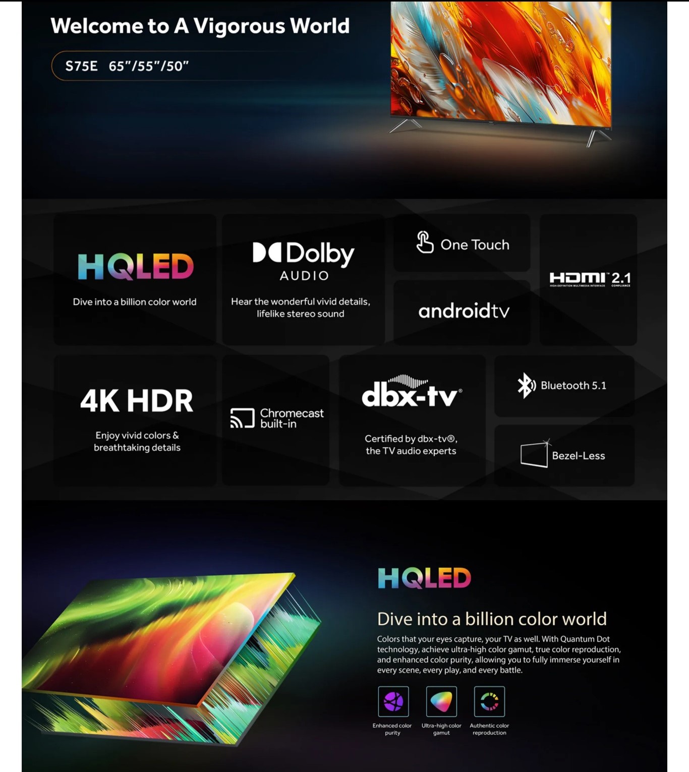 Haier H50S75EUG H55S75EUG H65S75EUG H QLED 4K UHD Dolby Audio Android ...
