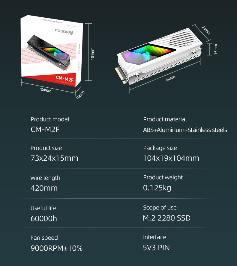 Coolmoon CM-M2F (FAN) M.2-2280 SSD High-Performance Cooling Heatsink ...