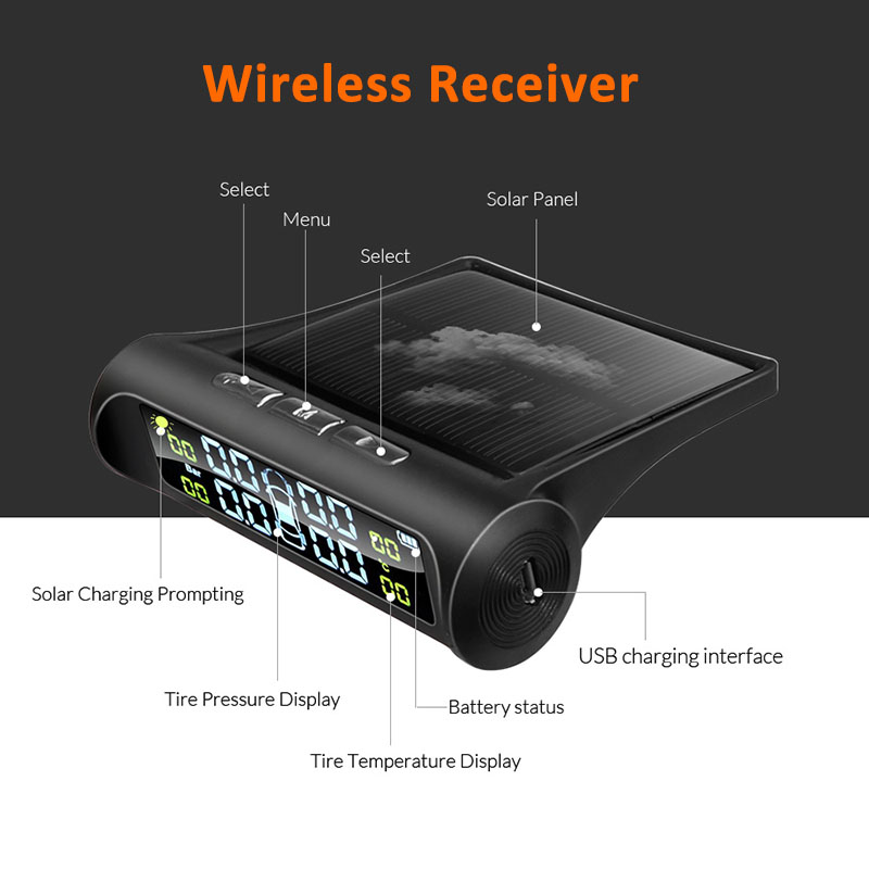 TPMS Tyre Pressure Monitor Solar Charging Voice Alarm Touch Switch Tire Pressure Monitoring ...