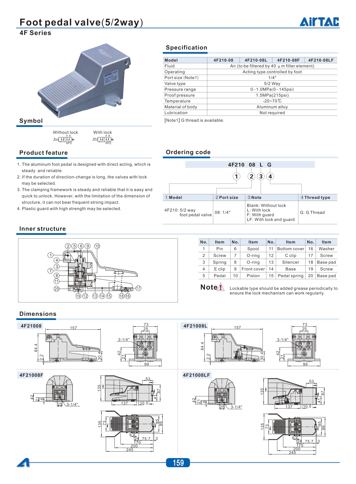 AirTAC 3F 4F Seires Foot Pedal Valve Manual Control Valve With Lock ...