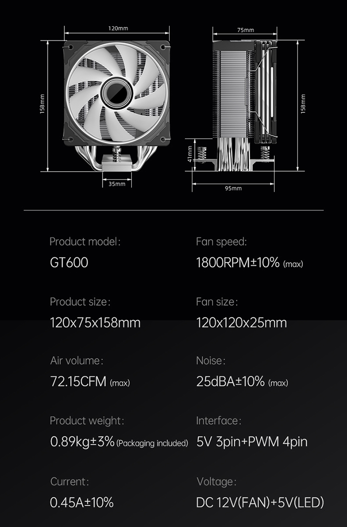 Coolmoon ARGB+PWM CPU Cooler 6 Copper Heatsink Temperature Fan Intel ...