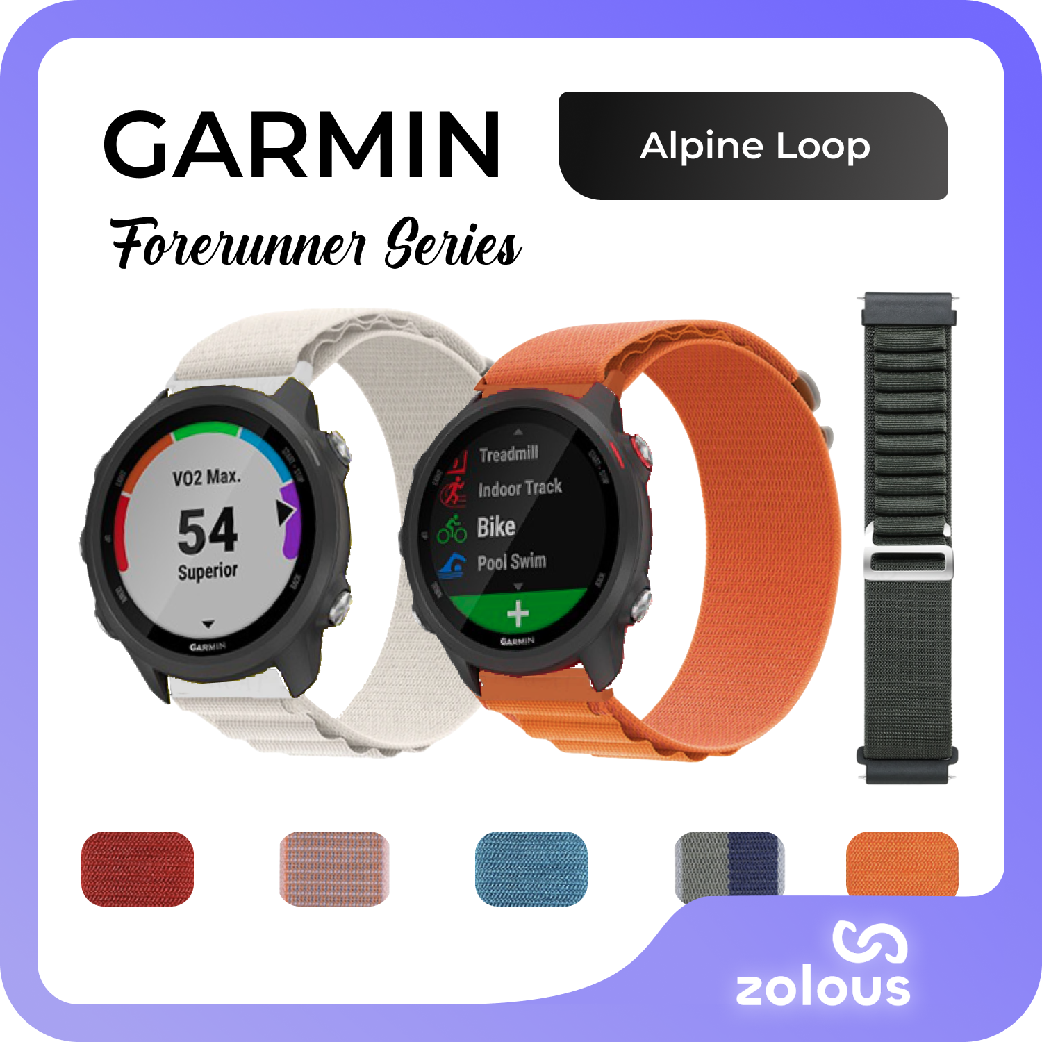 Garmin Forerunner 55/245/165/645/570 42mm 20mm Alpine Loop Nylon ...