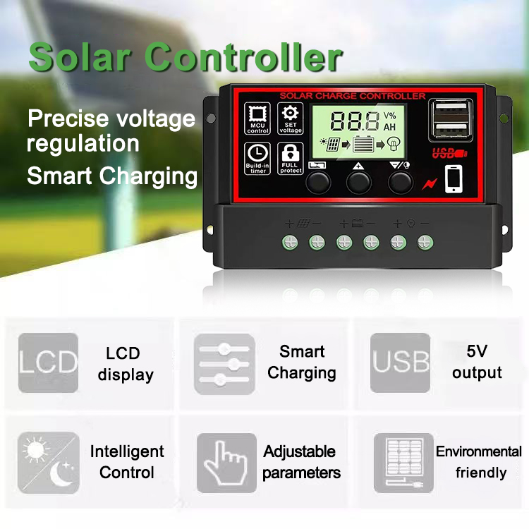PMW Solar Charge Controller 30A Solar Panel Controller LCD Display Dual ...