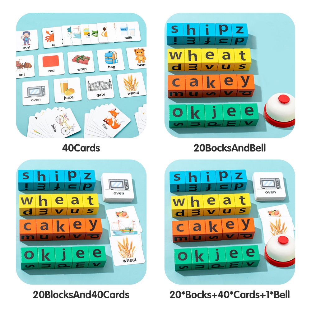 BEVAVAR Letter Spelling Block Flash Cards Game Wooden Cube Block Magic ...