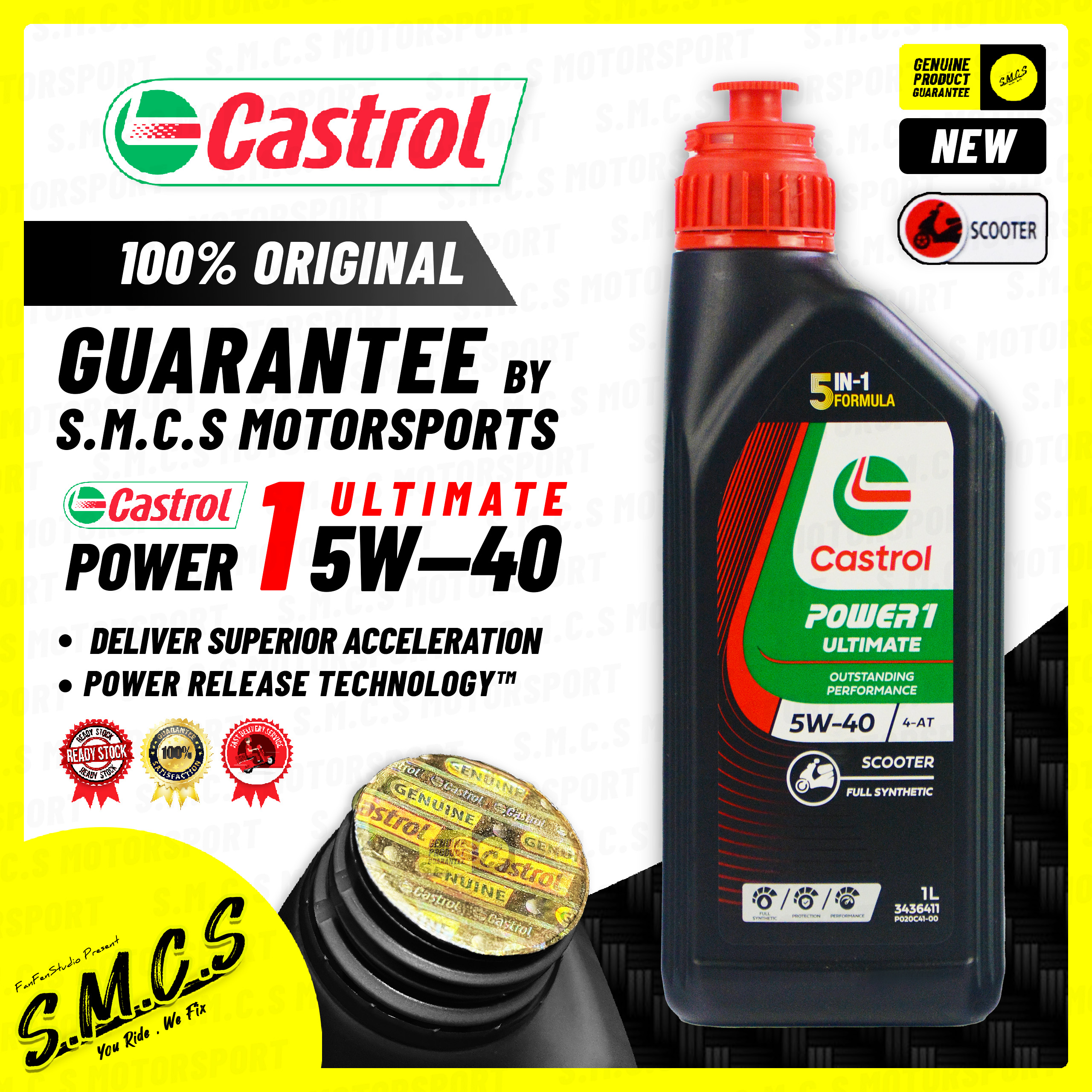 Castrol Power 1 Ultimate 5W40 Scooter 1L Fully Synthetic Engine Oil ...