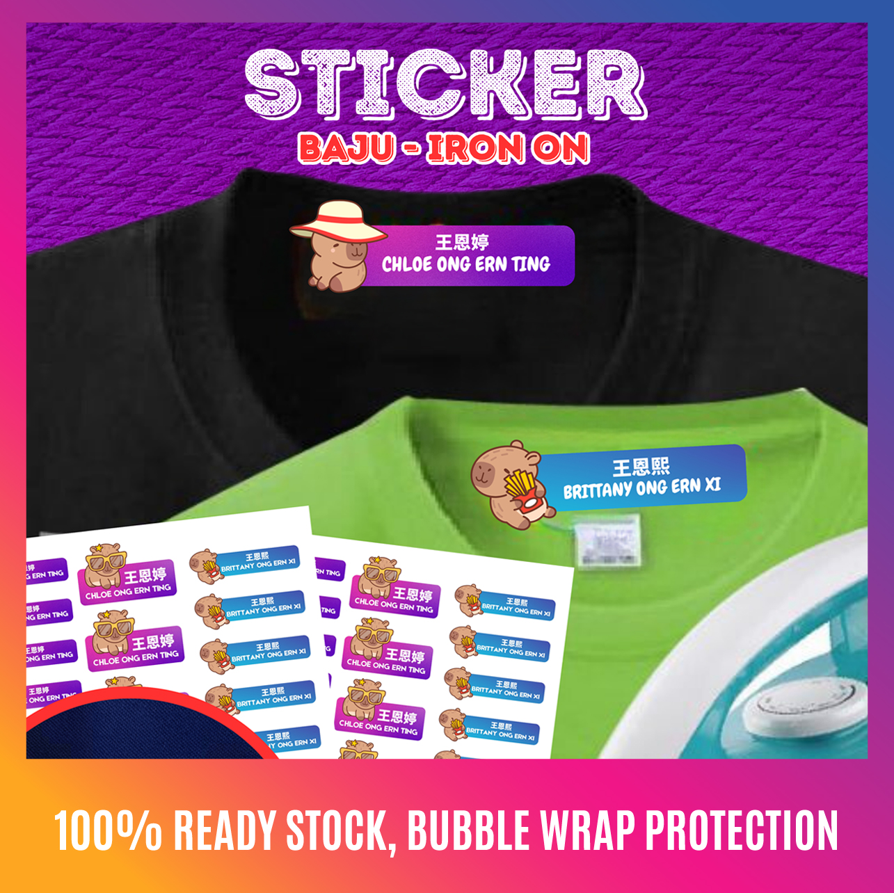 NEW DESIGN!!! Sticker Label Baju & Iron On Label, Pelekat Nama Baju ...