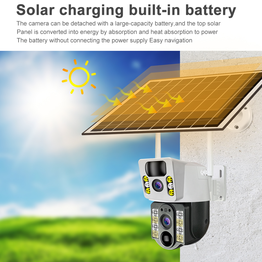V380 Pro Solar outdoor camera wireless dual lens waterproof wifi 360 ...