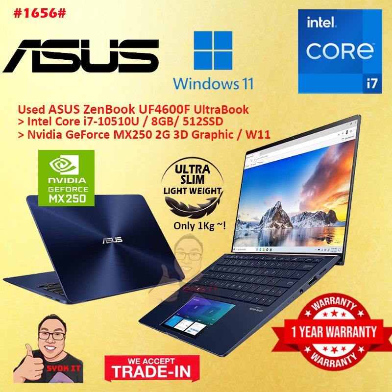 #1656 Used Asus ZENBOOK UF4600F Performance Laptop intel Core i7-10510U 8GB 512GB SSD Nvidia ...