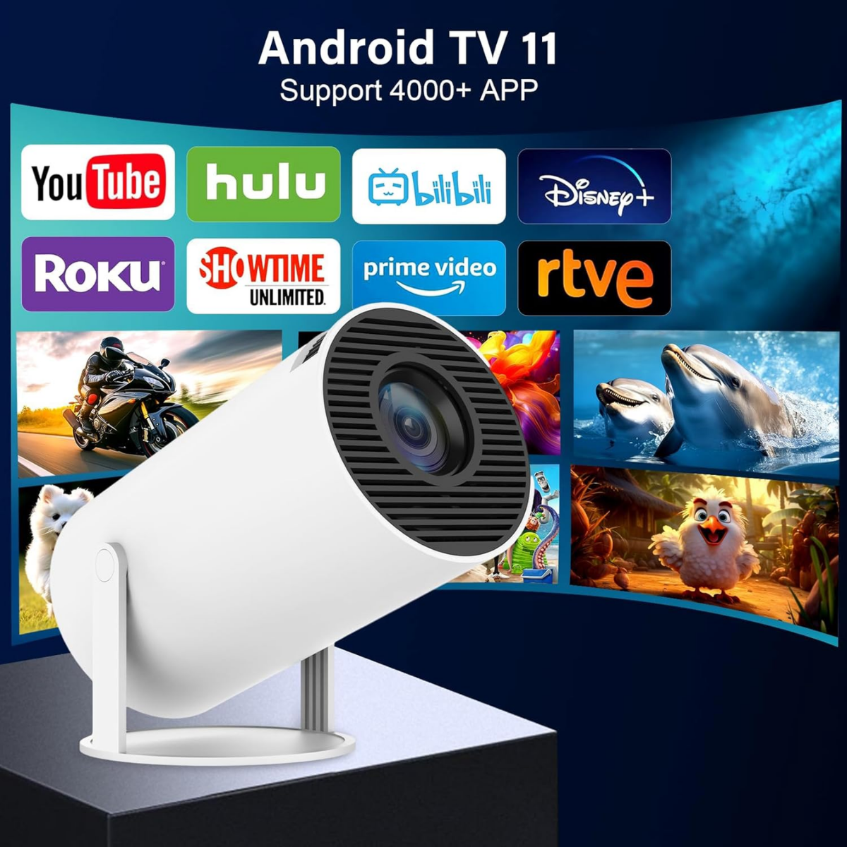 TMS HY300 Mini Projector Android 11 Smart 4K WiFi 6 Bluetooth Portable ...