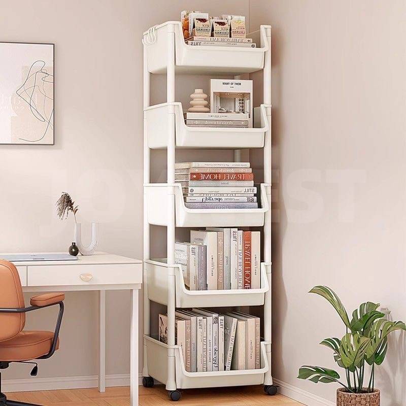 JOYNEST 3/4/5 Tier Movable Book Shelf Rack With Wheels Multi-Layer Book ...