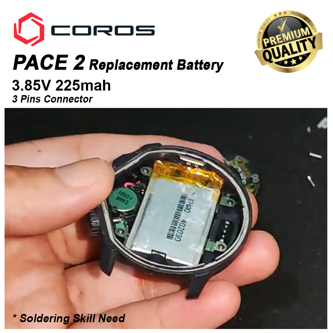 COROS Pace 2 Replacement Battery 3.85V 225mah GPS Multi Sports Smart ...