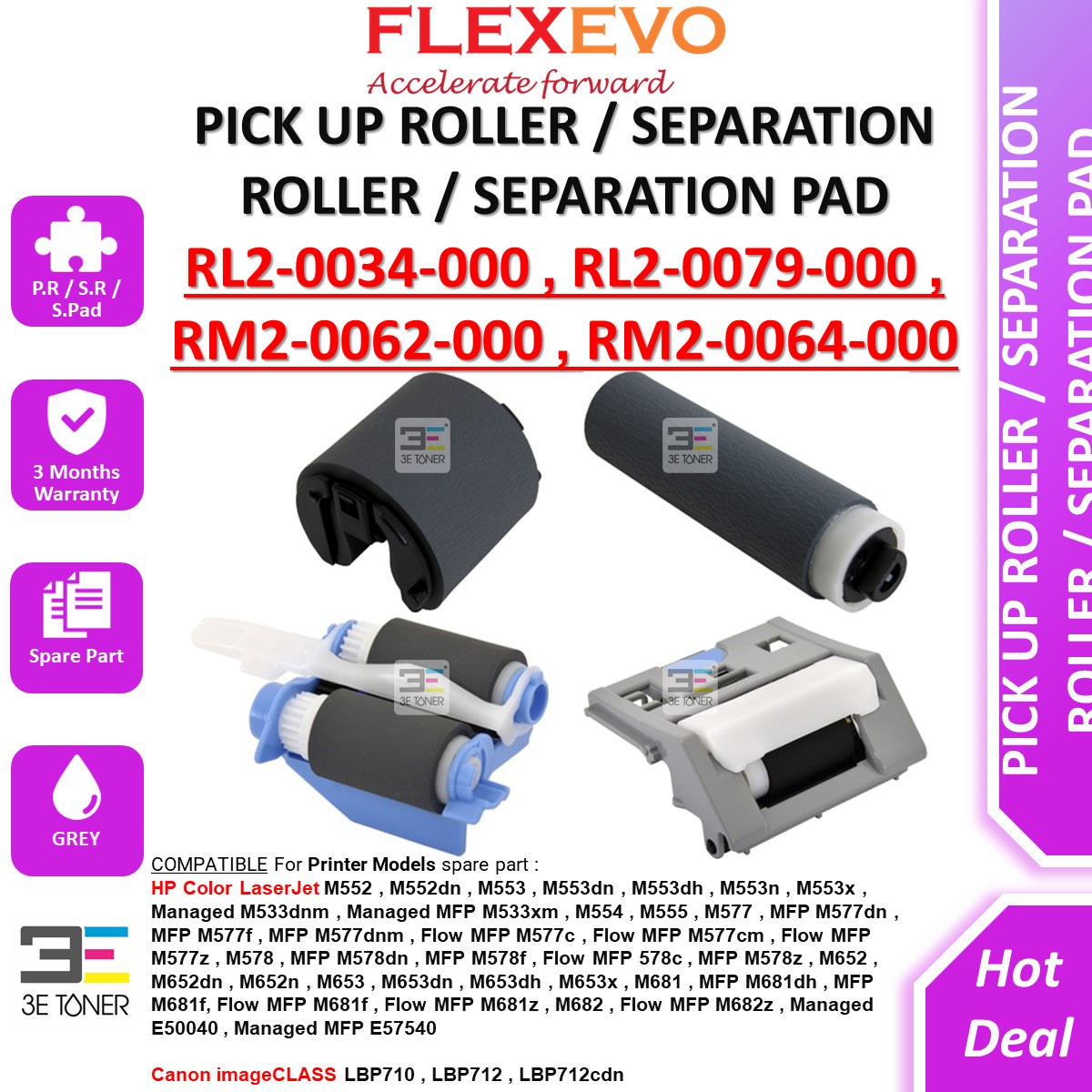 Pick Up Roller RL2-0034 RM2-0062 Separation Roller RL2-0079 Separation ...
