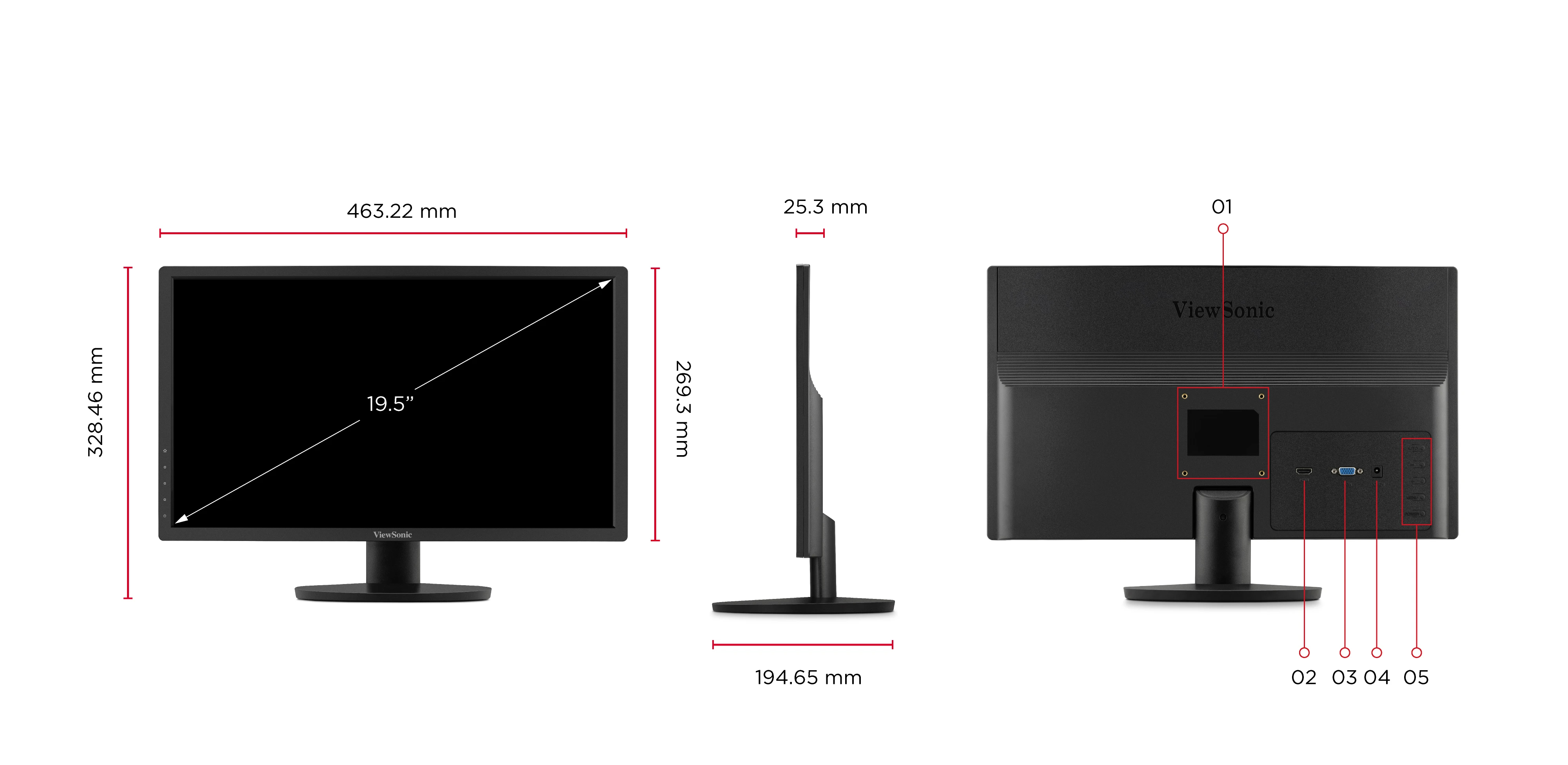 ViewSonic VA2025-H Monitor 20” HD+ 1600x900 | 75Hz | HDMI + VGA | 5ms (3Y Warranty) | Shopee ...