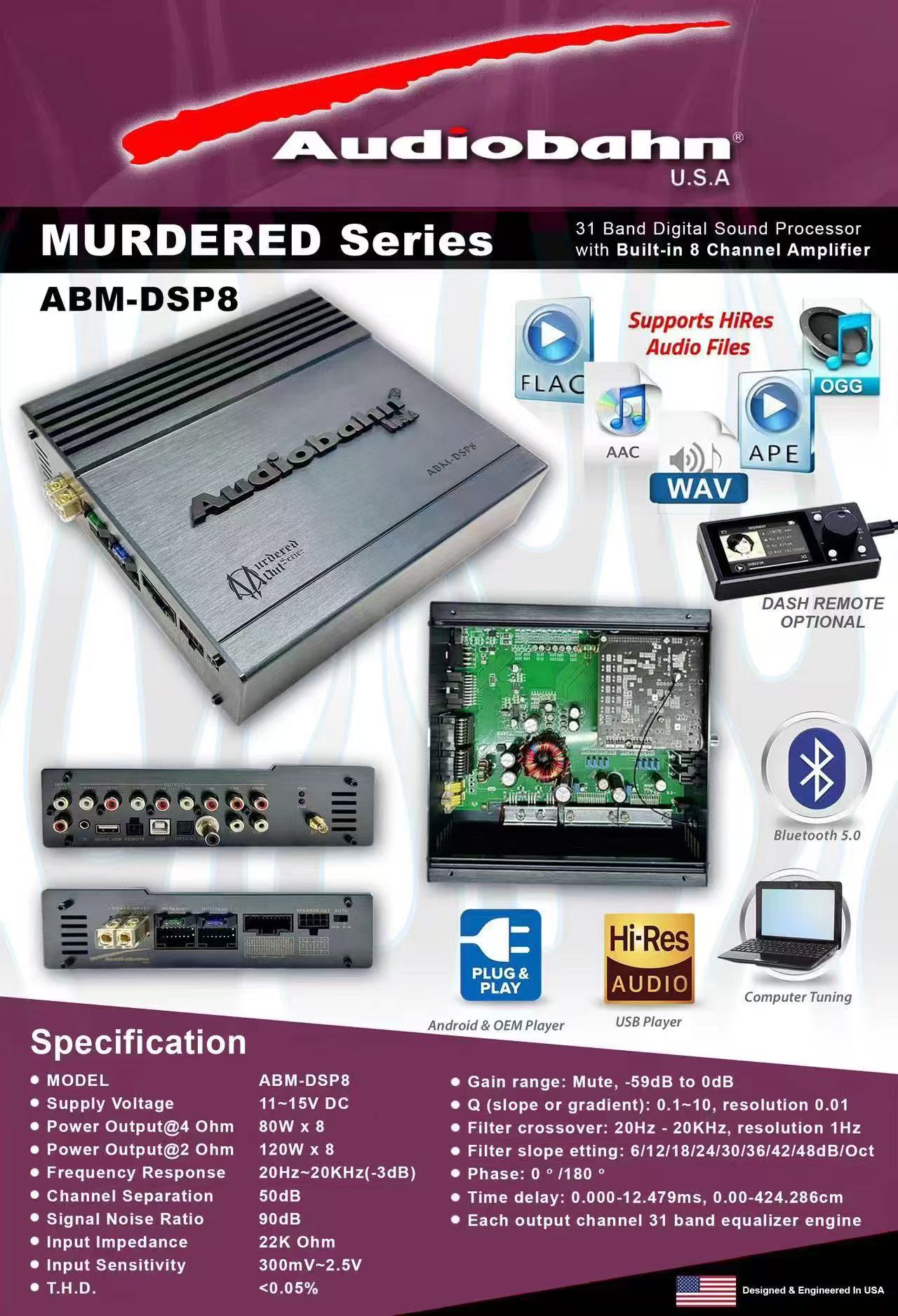 AUDIOBAHN [ABM-DSP8] 8 Channel DSP Amplifier 10 Channel DSP Full Function 31 Band Equalizer ...