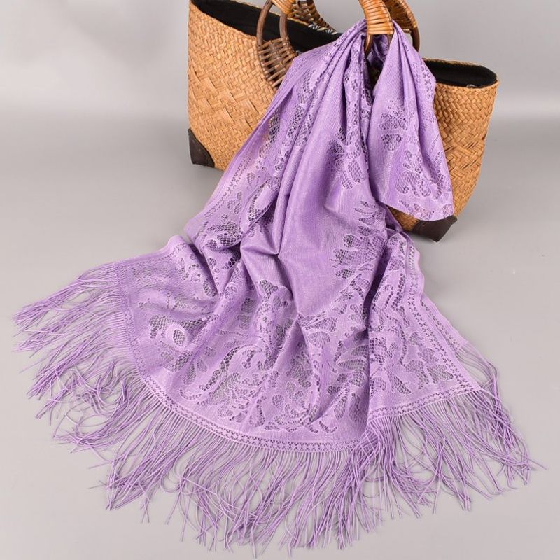 chiffon shawl shawl printed Tassel Scarf Hollow Solid Color Breathable ...