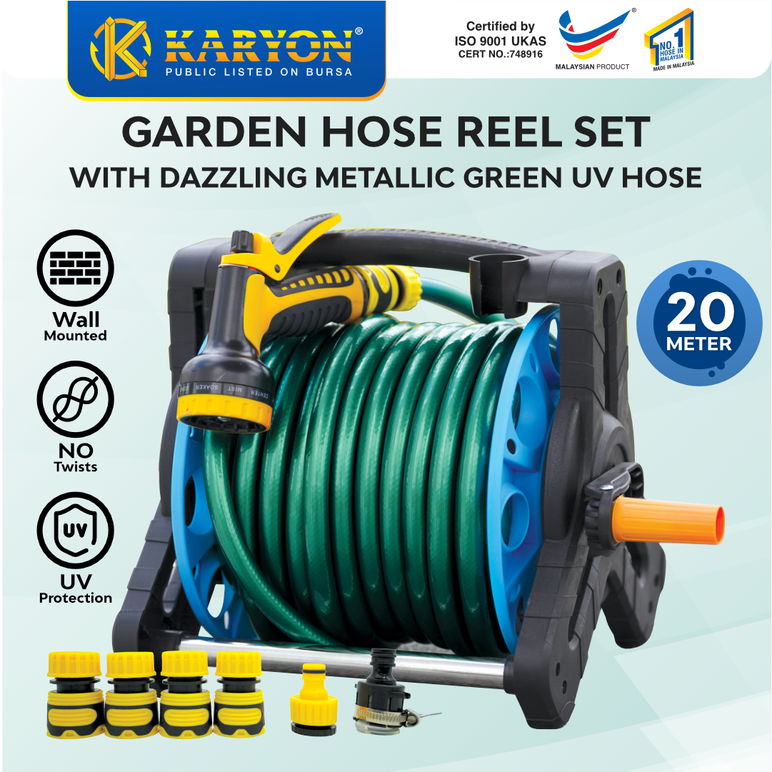 Karyon® Metallic Garden Hose Reel Set – Lightweight & Durable, Wall ...