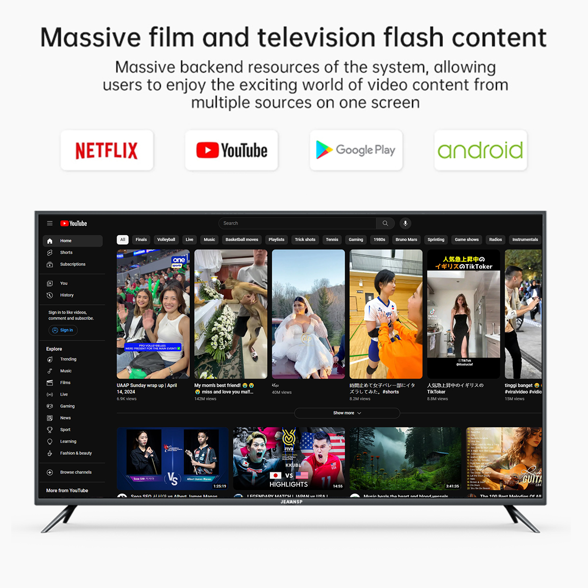 JEAANSP LED TV Bluetooth Digital Smart TV 50 55 65 75inch 4K Android 14.0 TV WiF Netflix YouTube ...