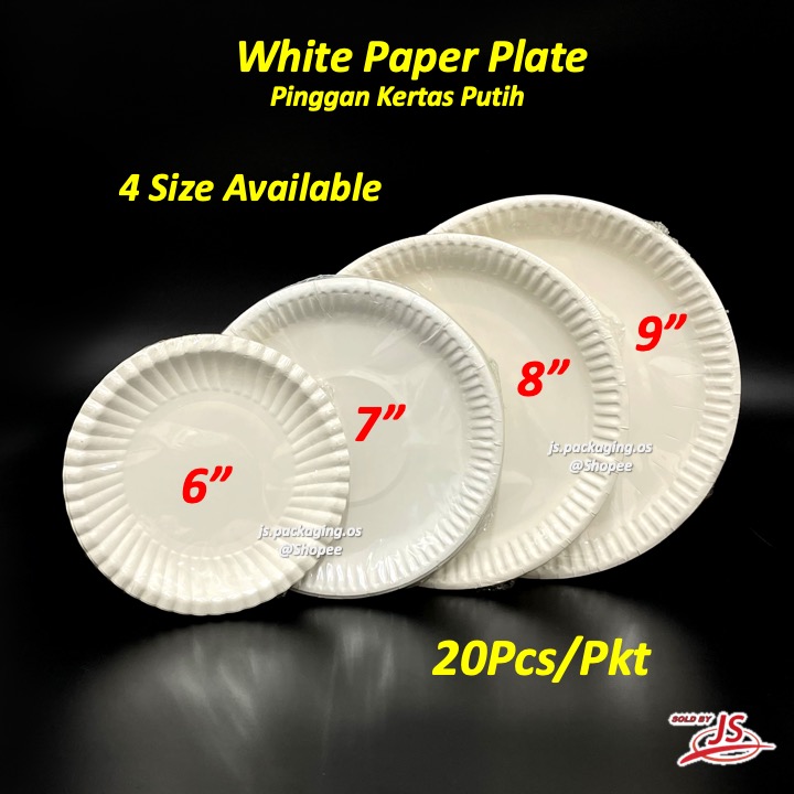 6"/ 7"/ 8"/ 9"Paper Plates 20‘s Disposable Paper Plates White Paper ...