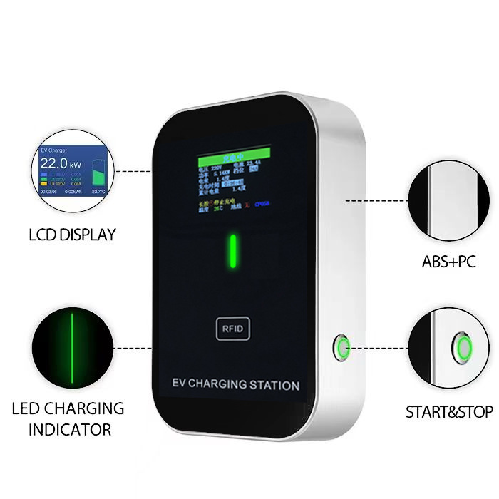 AC Type 2 EV Wall box Charger LCD Screen 7kW 11kW 22kW 32A Electric ...