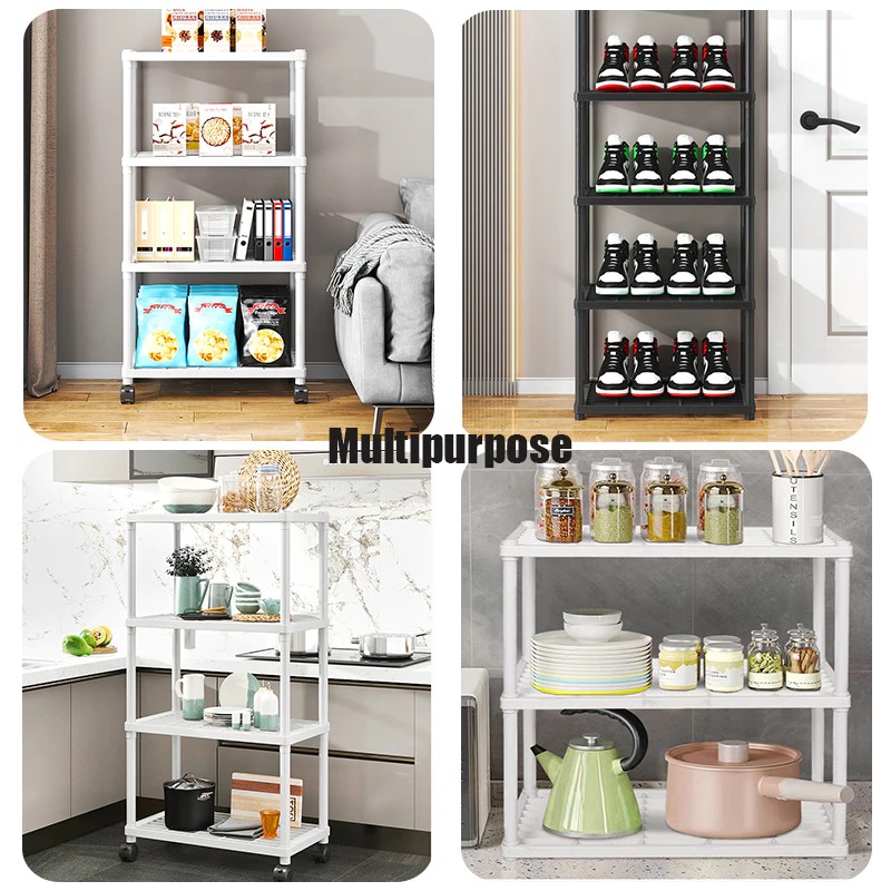 3/4 Tier Shelf Rack Storage with Wheels Multipurpose Organizer Rack for ...