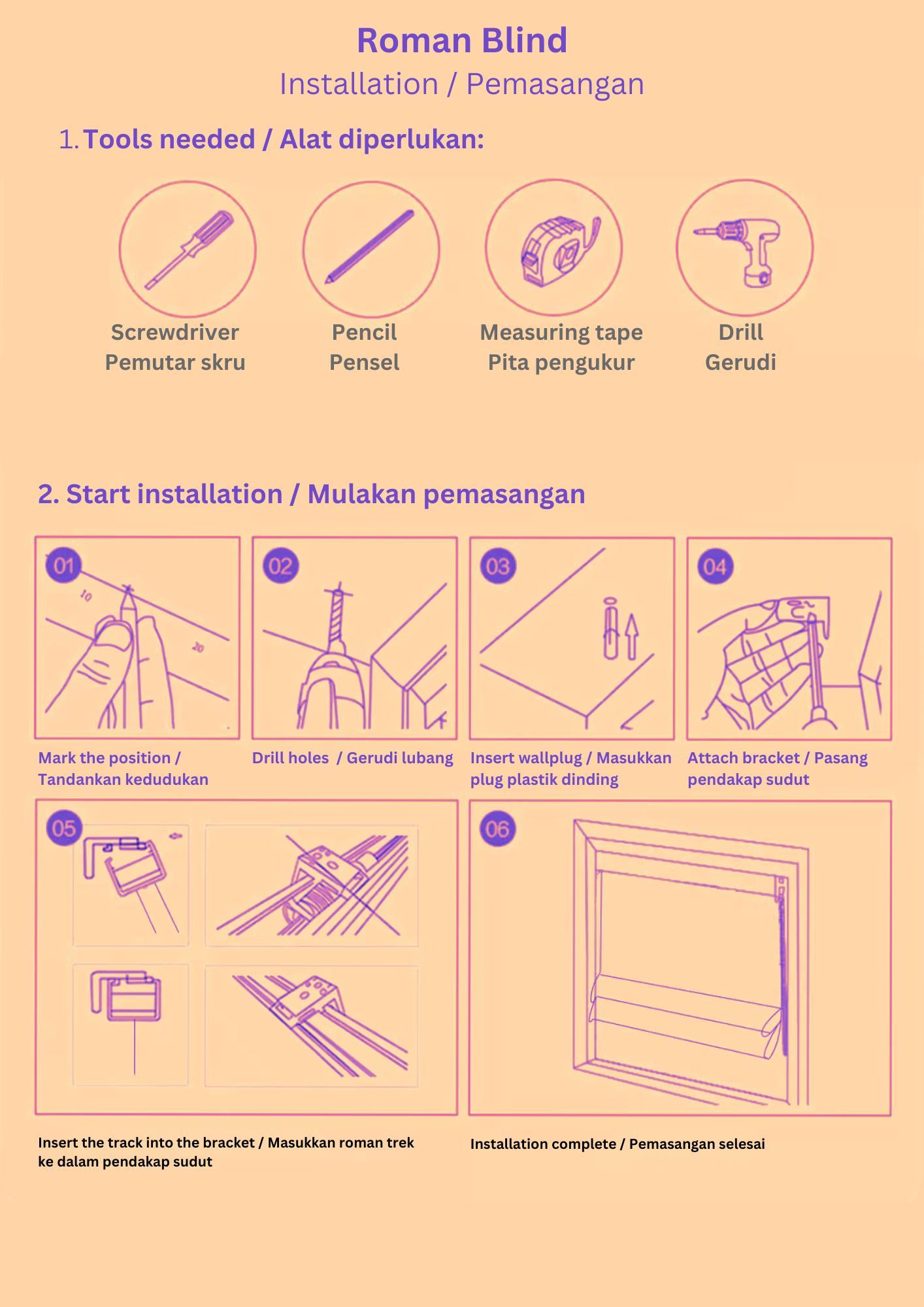 [Bidai Roman] 2 Tingkap 100%Halang Cahaya /Kalis air / Blackout Untuk ...