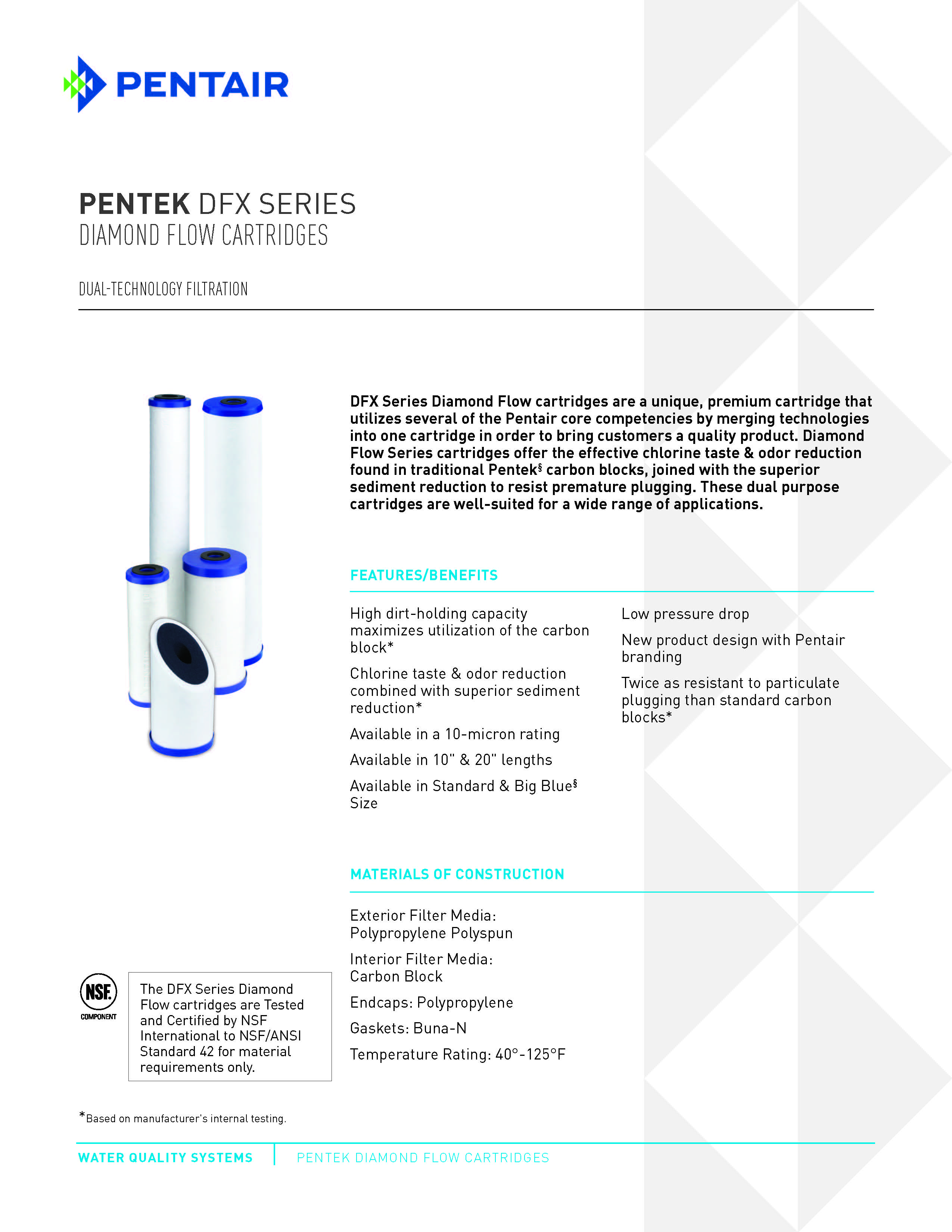PENTAIR PENTEK 655130-43 DFX-CB-10 10inch Diamond Flow Filter Cartridge ...