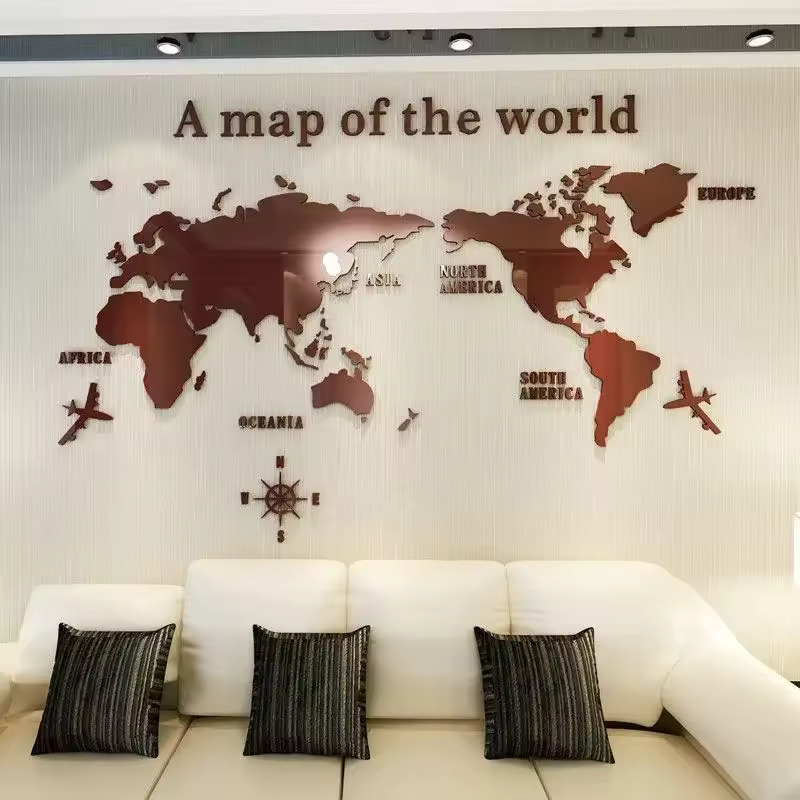180cm Acrylic 3D Solid Crystal World Map Wall Decoration 3D Solid ...