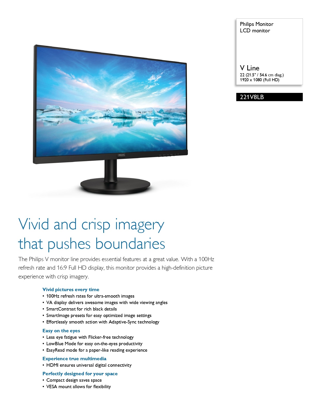 PHILIPS 22" 221V8/LB LED FULL HD (1920x1080 @75HZ) VA PANEL FLAT LCD ...