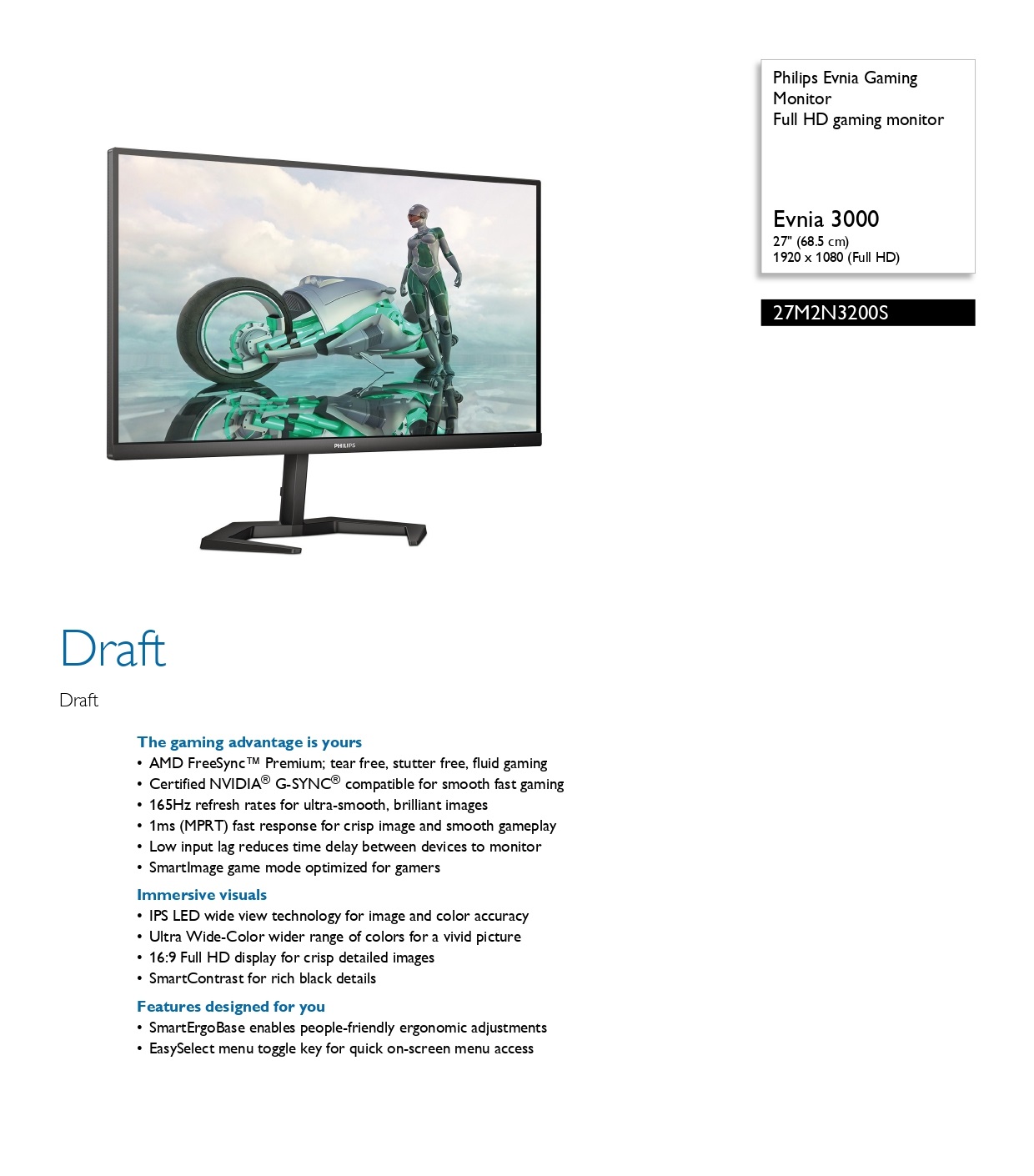 PHILIPS 27" 27M2N3200S 180HZ / 27M2N3200FQ 200HZ FAST IPS LCD FULL HD ...