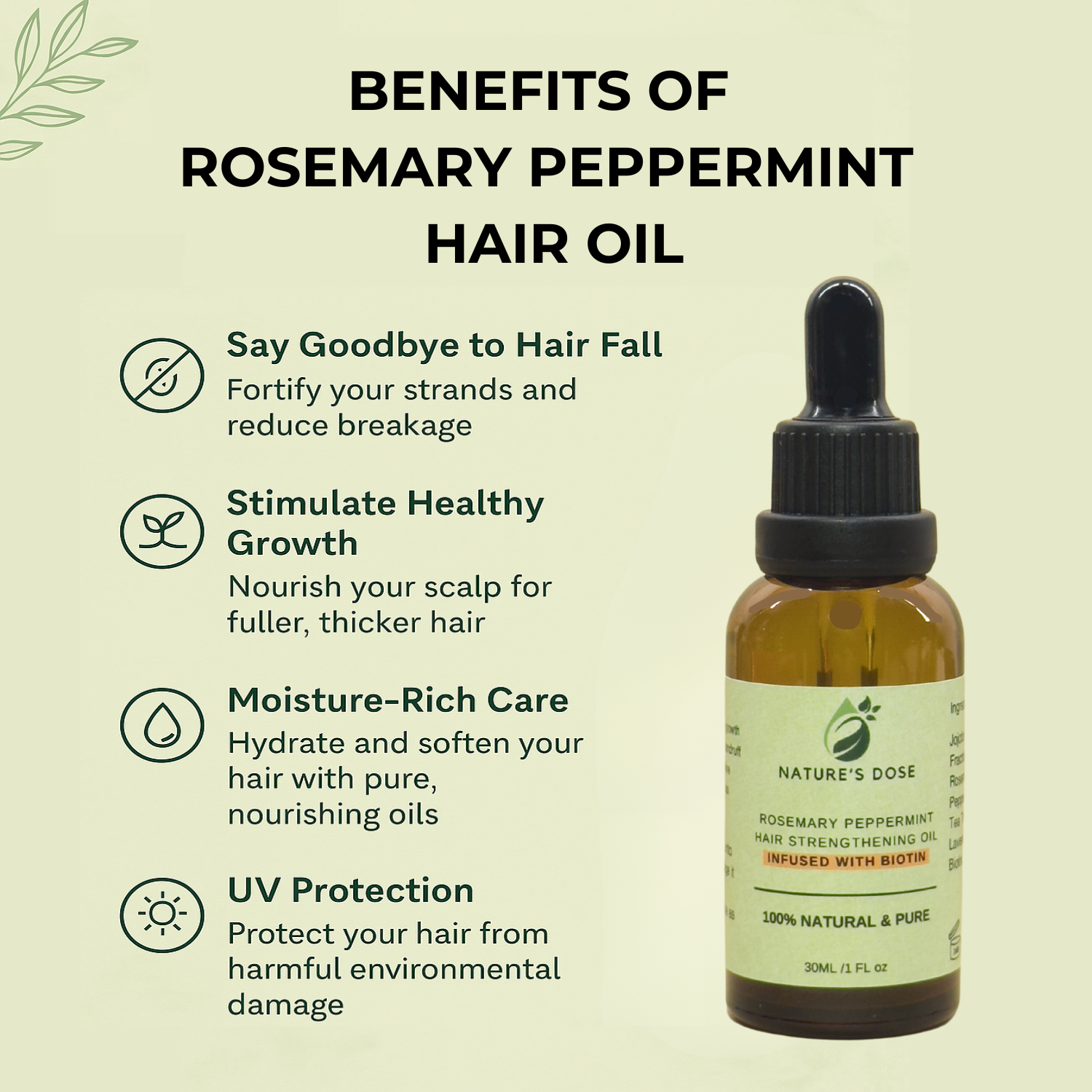 Nature's Dose 100% Rosemary Peppermint Hair Oil for Hair Growth and Anti Hair Loss | Shopee Malaysia