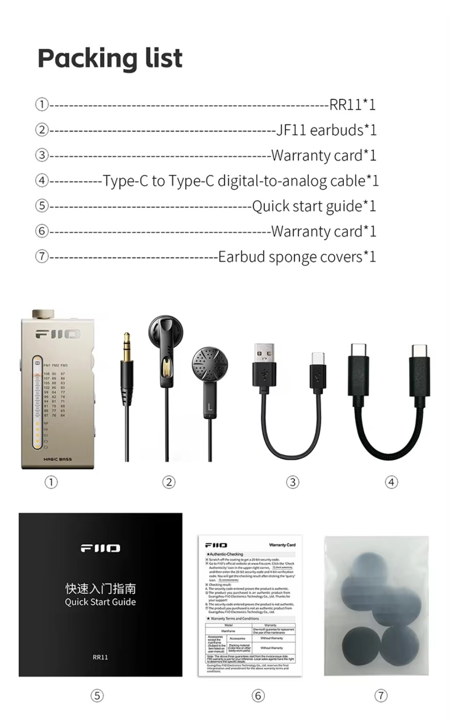 FiiO RR11, Portable Stereo Radio: 13mm Ultra-Thin Aluminum Body, Analog ...