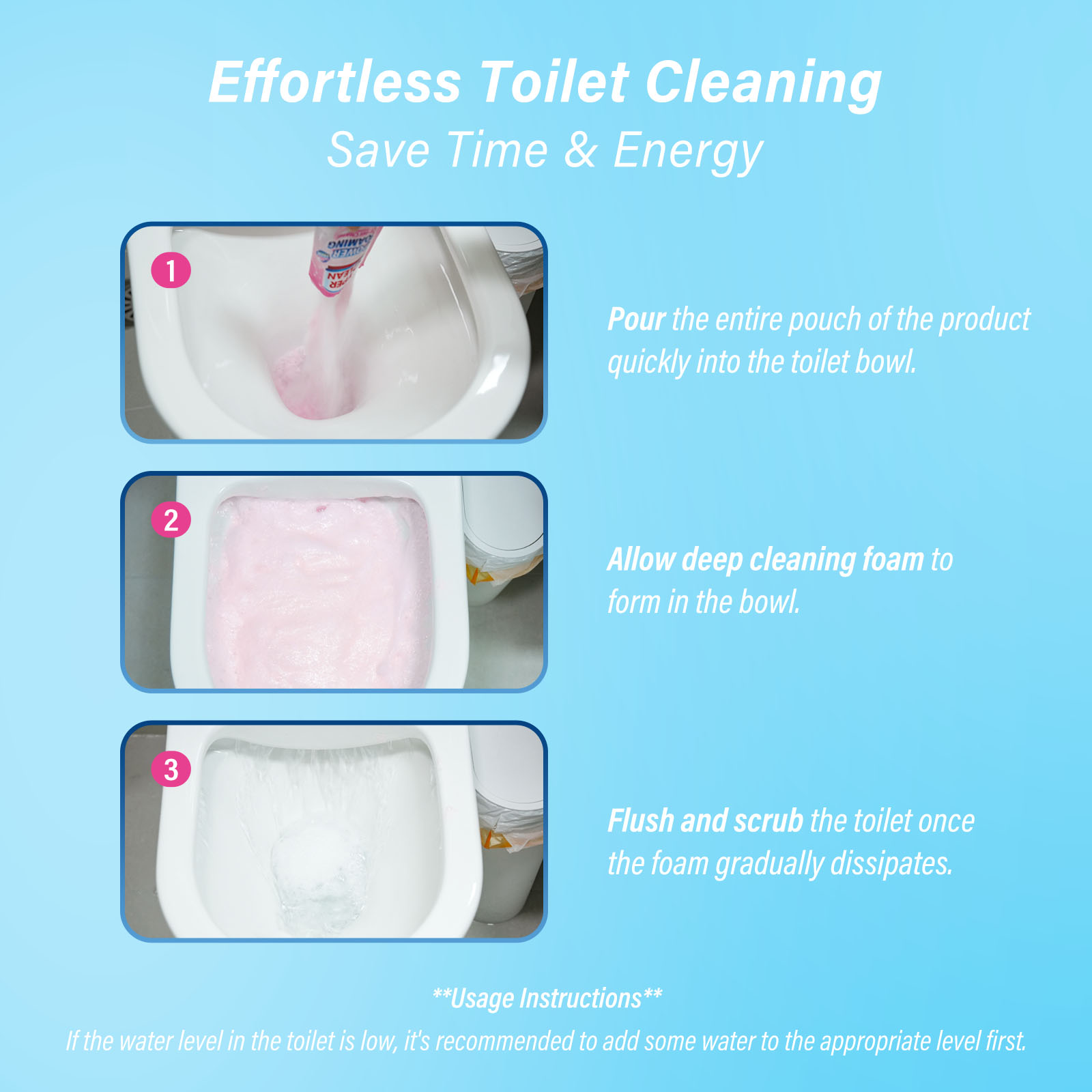 HYPERCLEAN 3 Packs Power Foaming Toilet Cleaner Toilet Bubble Removing Fresh and Odor - Fast ...