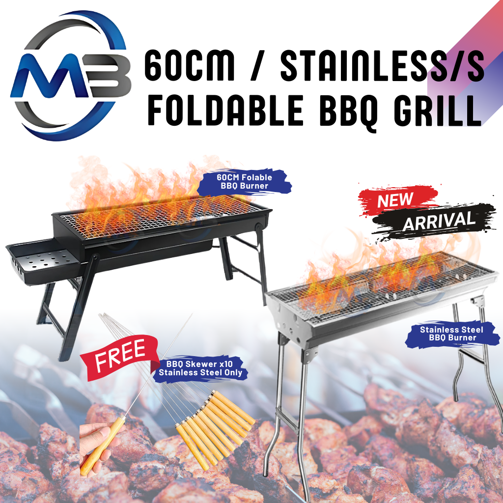 60cm Portable Folding BBQ Grill Stainless Steel Portable BBQ Grill Outdoor Barbecue Charcoal ...