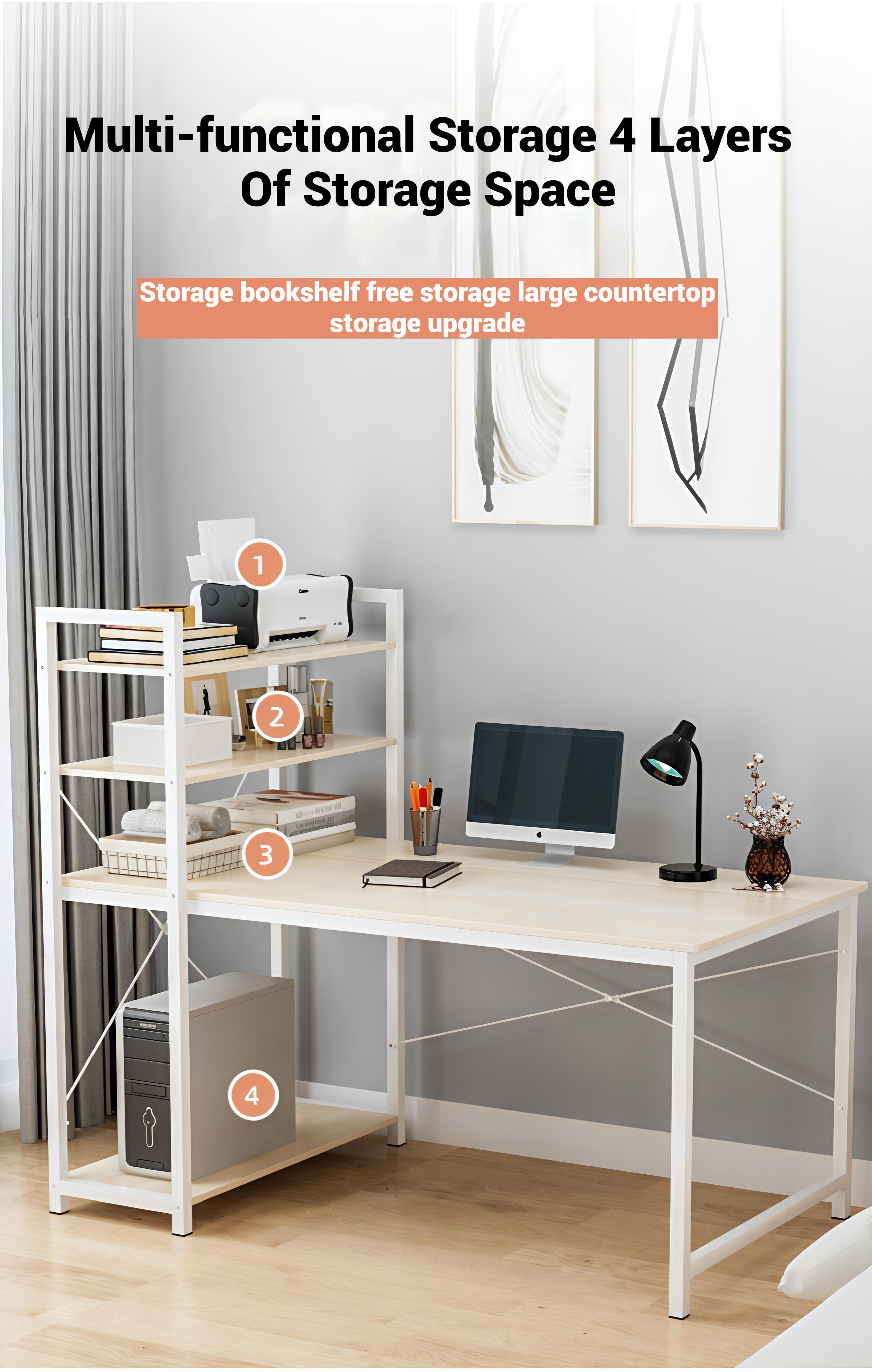 🌞Meja Komputer 120cm Meja Belajar Study Table With BookShelf Office ...