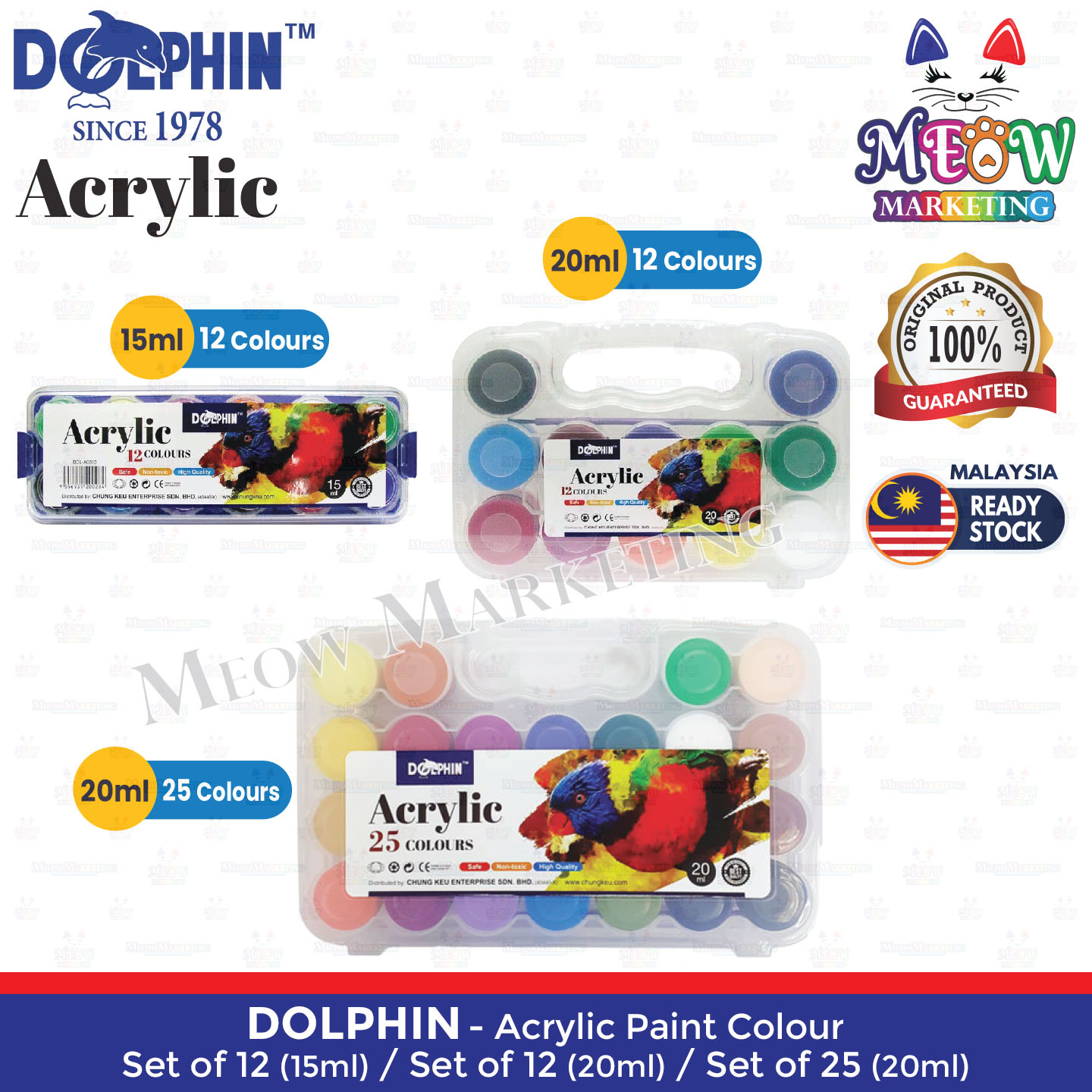 Dolphin Acrylic Paint Colour Plastic Box - Set of 12(15ml) / Set of 12 ...