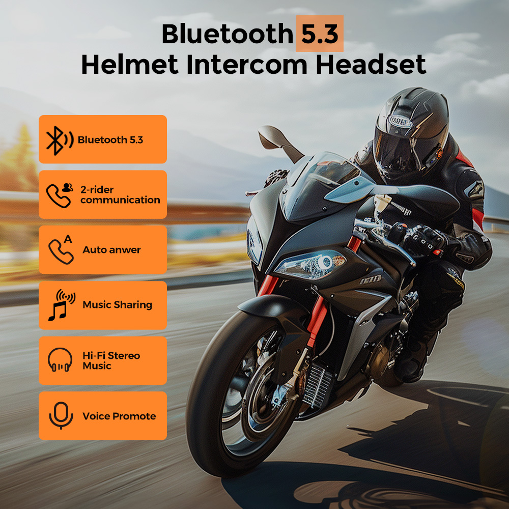 GEARELEC C2 Motorcycle Intercom Helmet Headset for 2 Riders For Talk ...