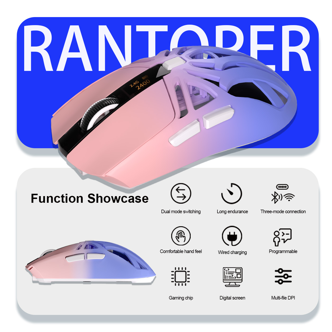Rantoper RS8 Wireless Gaming Mouse/Type-c/Bluetooth/2.4G/bluetooth ...