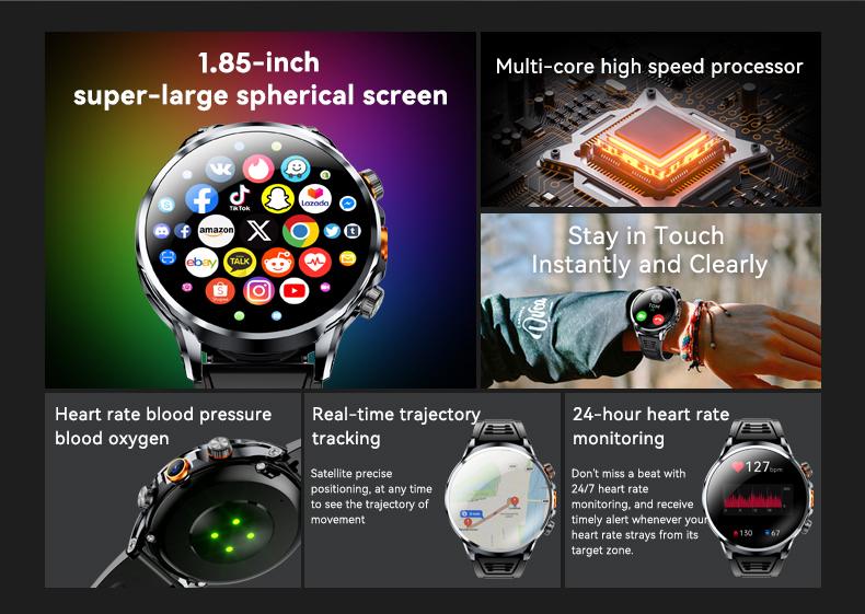 HELLO 4G Ultra Mate Smart Watch Sim Card GPS 1.85'' 1100mAh Battery App ...