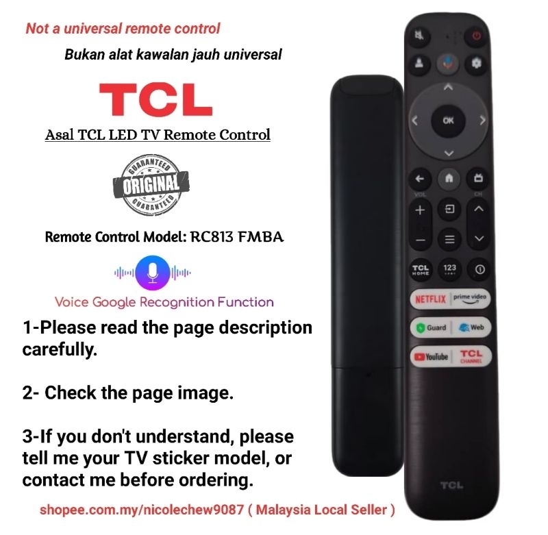 Original TCL RC813 FMBA QLED TV Remote Control With Voice Google ...