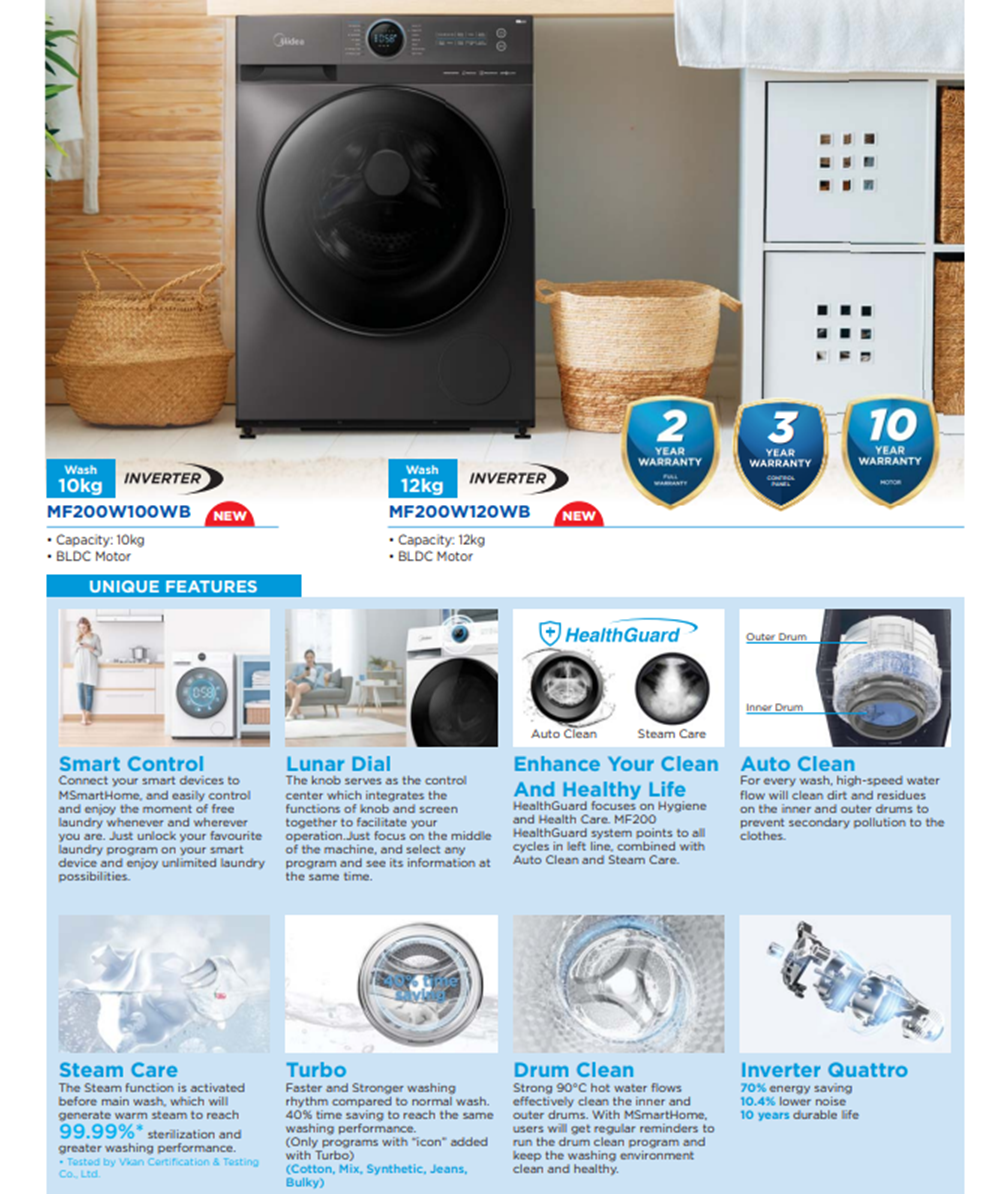 Midea (7.5kg / 8.5kg / 9.5kg) Inverter Front Load Washing Machine ...